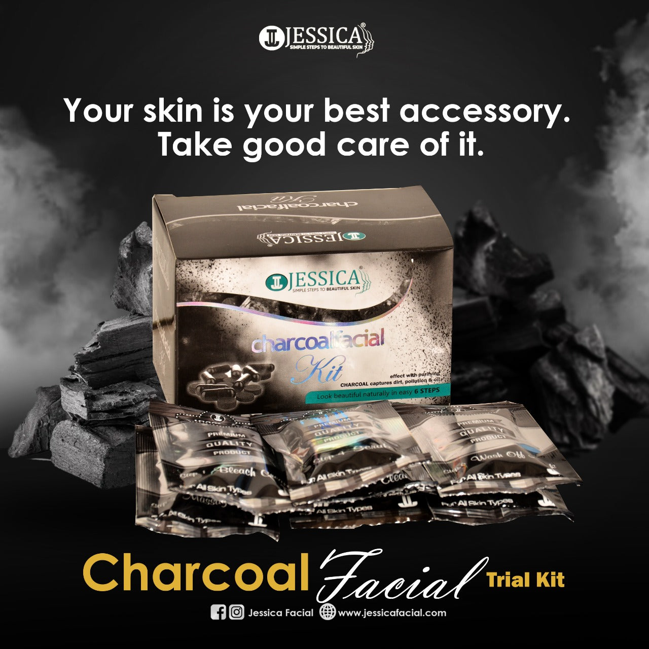 CHARCOAL FACIAL TRIAL PACK [ 6 STEPS ] – JESSICA COSMETIC
